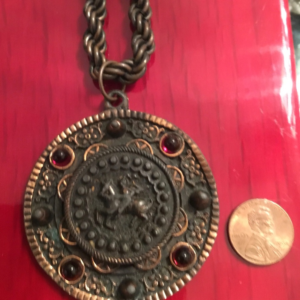 Rare Heavy Bronze Medallion Pendant With Original Cha… - Gem